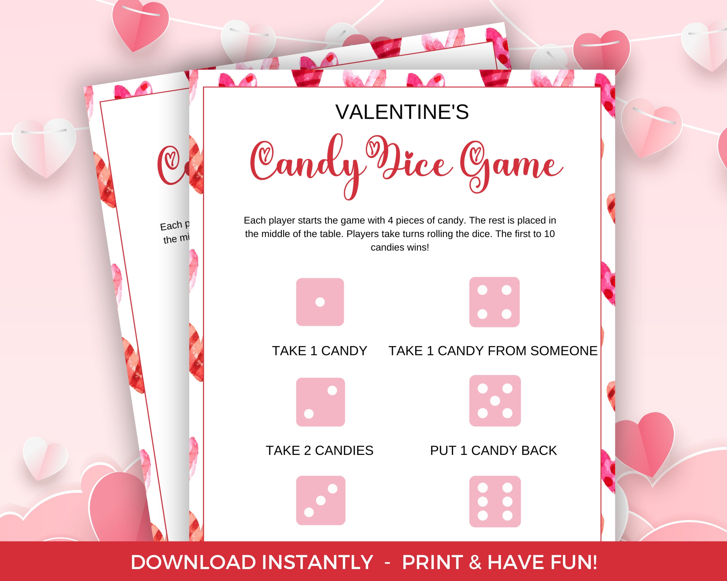 Valentine's Day Candy Dice Game, Printable Valentine's Day Game ...