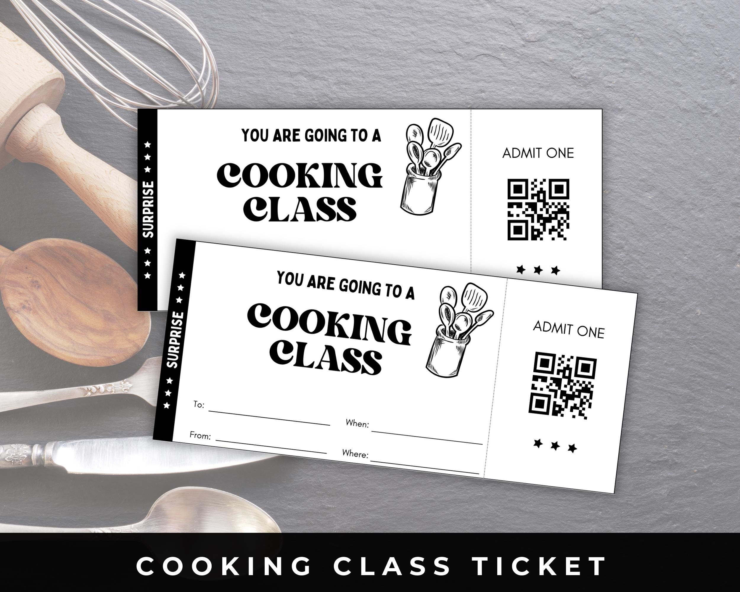 Editable Cooking Class Ticket Template, Printable Gift Coupon, Gift ...