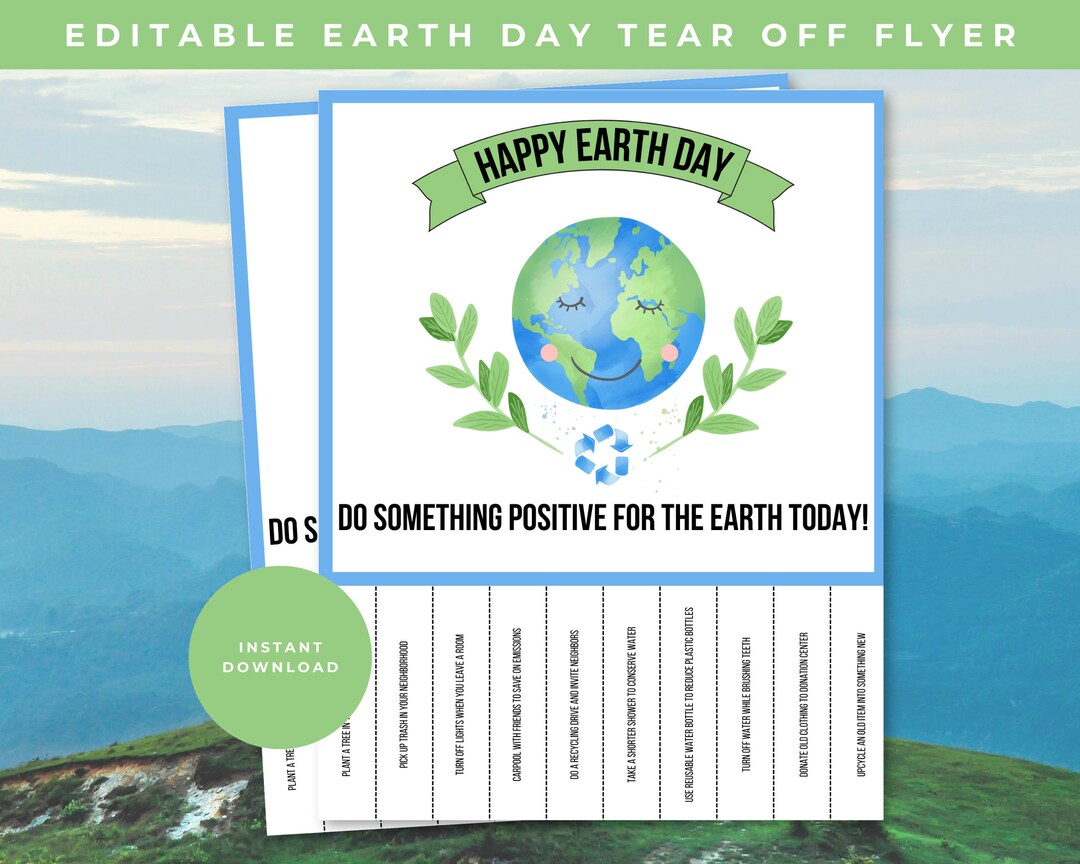 Editable Earth Day Acts of Kindness Tear off Flyer, Printable Earth Day ...