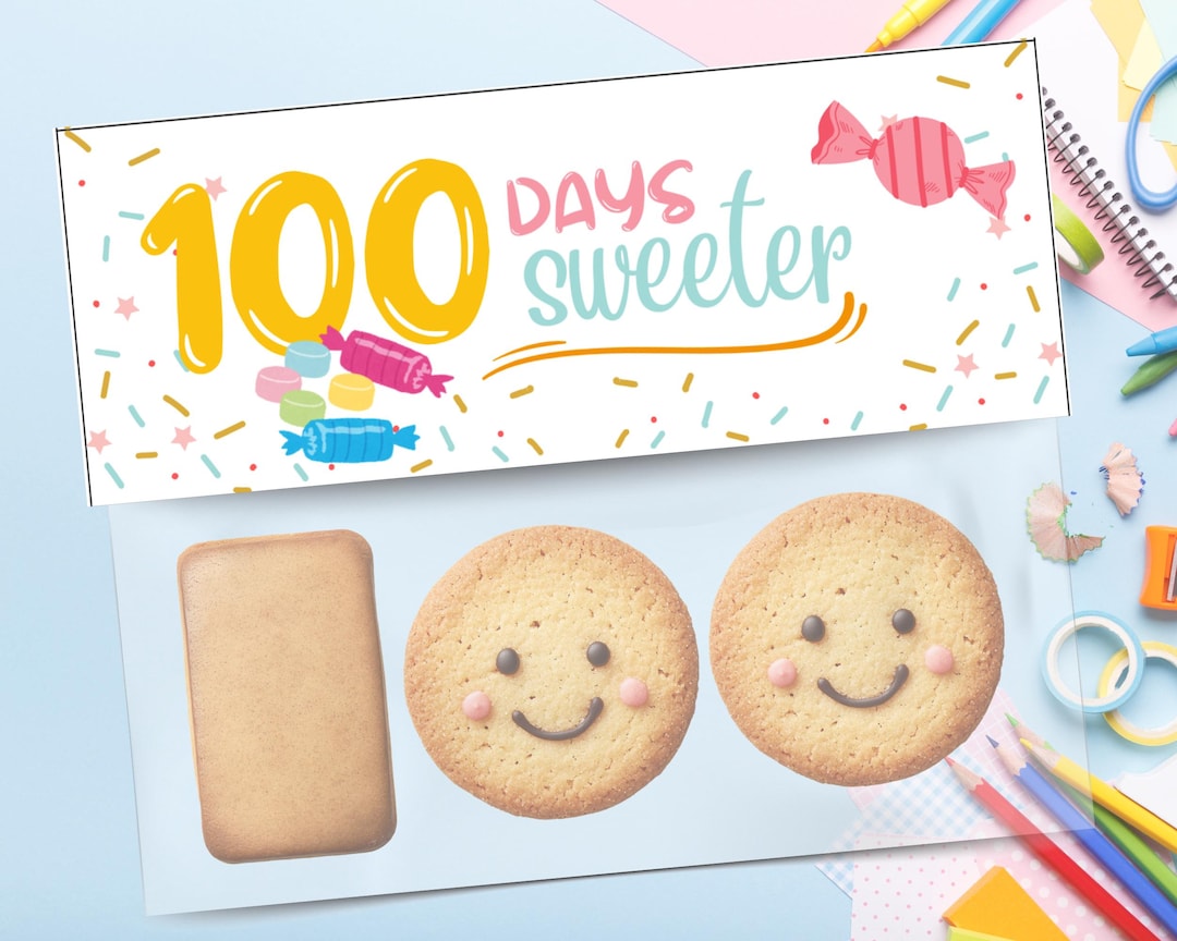 100 Days of School Treat Bag Topper Printable, 100 Days Sweeter Treat ...