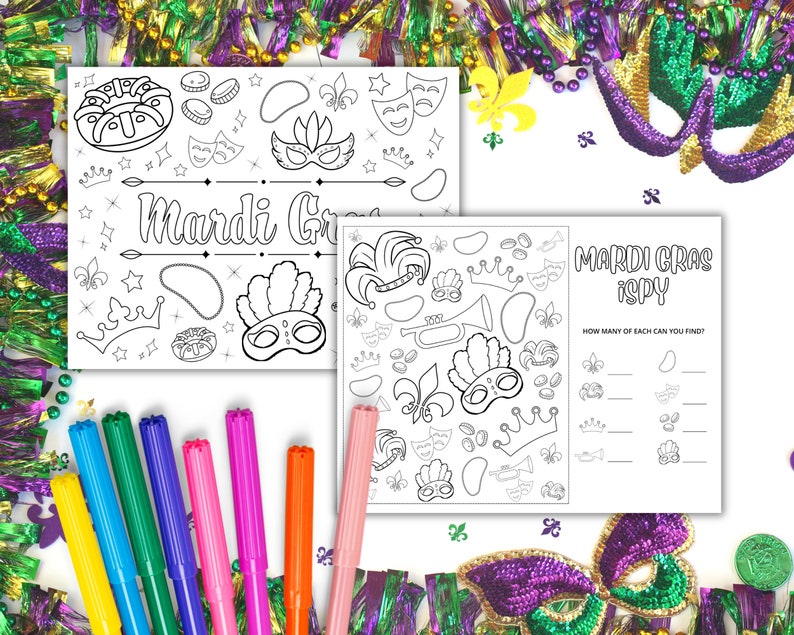 Mardi Gras Coloring Placemat, Printable Mardi Gras Activity Placemat ...