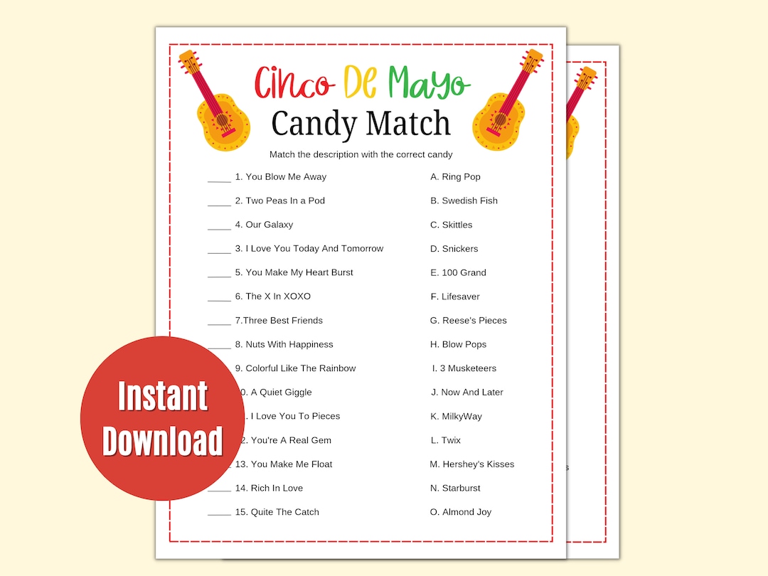 Cinco De Mayo Candy Match Game, Kids Cinco De Mayo Game, Cinco De Mayo ...