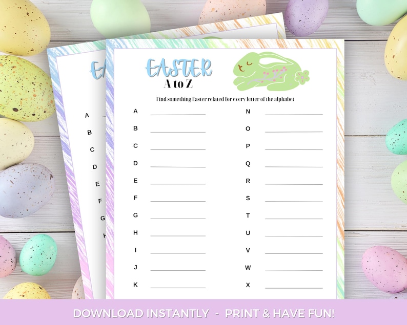 Easter A to Z Game, Printable Easter A to Z Activity, Easter Party, Easter Party Games, Easter ...