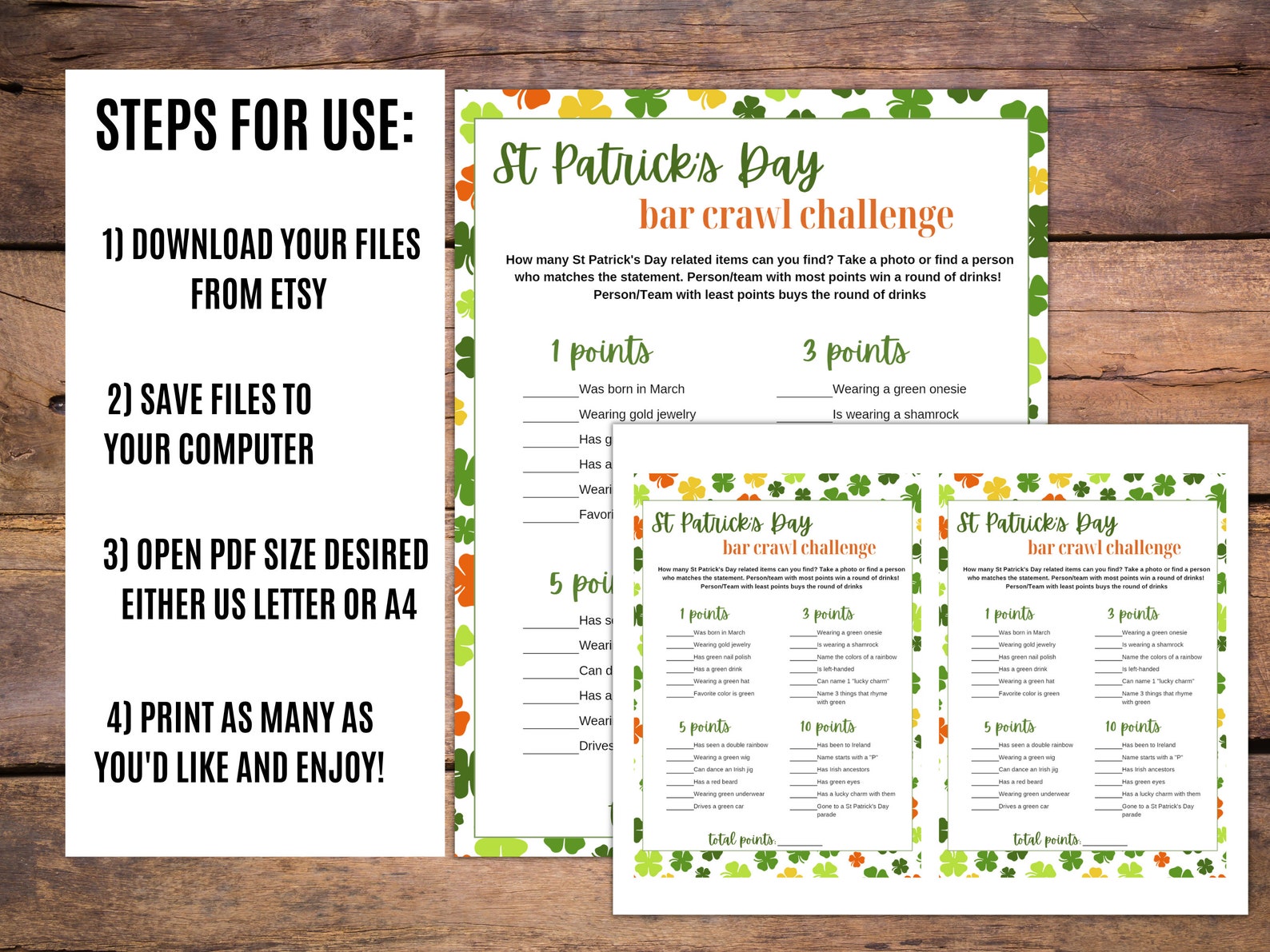 Printable St Patrick's Day Pub Crawl Scavenger Hunt, St Patrick's Day ...