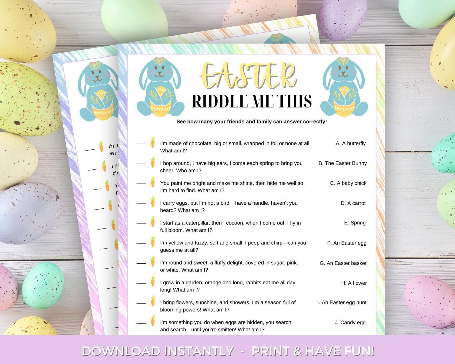 Easter Riddles Game Printable, Easter Jokes Activity, Easter Party ...
