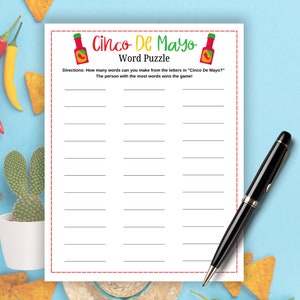 Cinco De Mayo Word Puzzle Game, Printable Cinco De Mayo Activity, Cinco ...