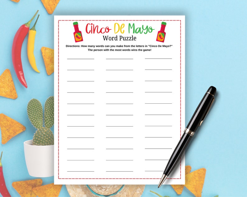 Cinco De Mayo Word Puzzle Game, Printable Cinco De Mayo Activity, Cinco ...