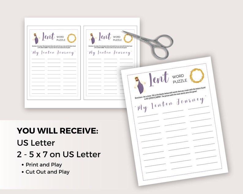 Lent Word Puzzle Game, Printable Lenten Activity, Lent Party Game ...