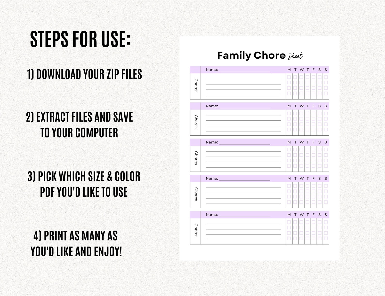 Printable Family Chore Chart, Weekly Chore Chart, Family Planner ...