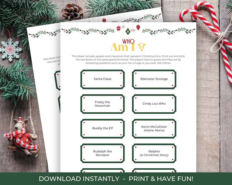 Christmas Who Am I Game, Printable Christmas Who Am I Game, Christmas ...