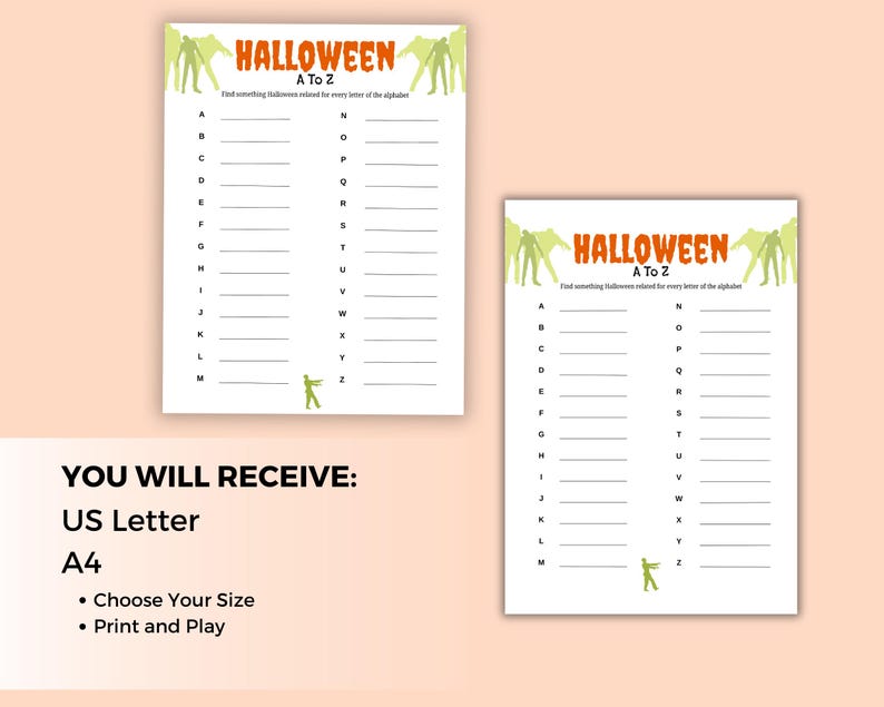 Halloween A to Z Game, Printable Halloween A to Z Race, Halloween Party ...