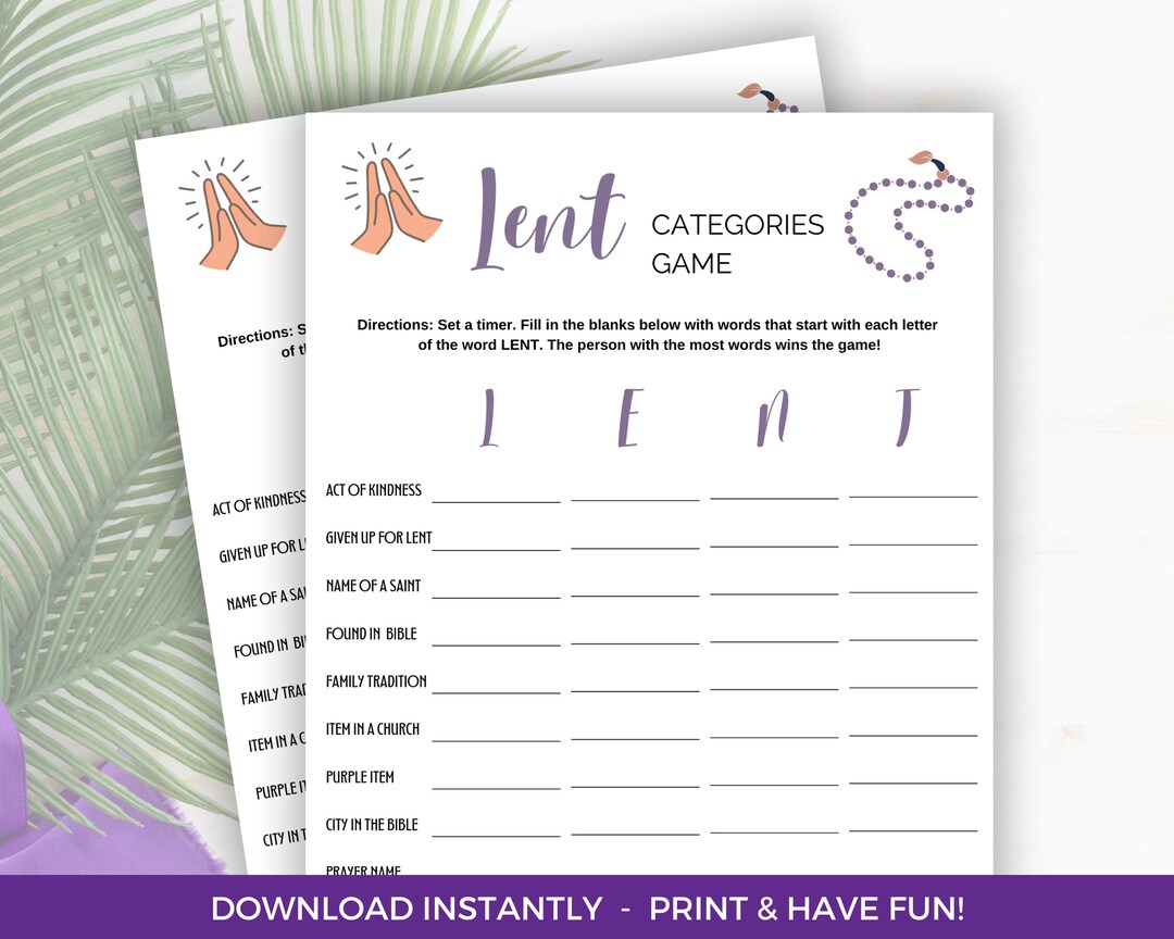 Lent Category Game, Printable Lenten Activity, Lent Party Game, Easter ...