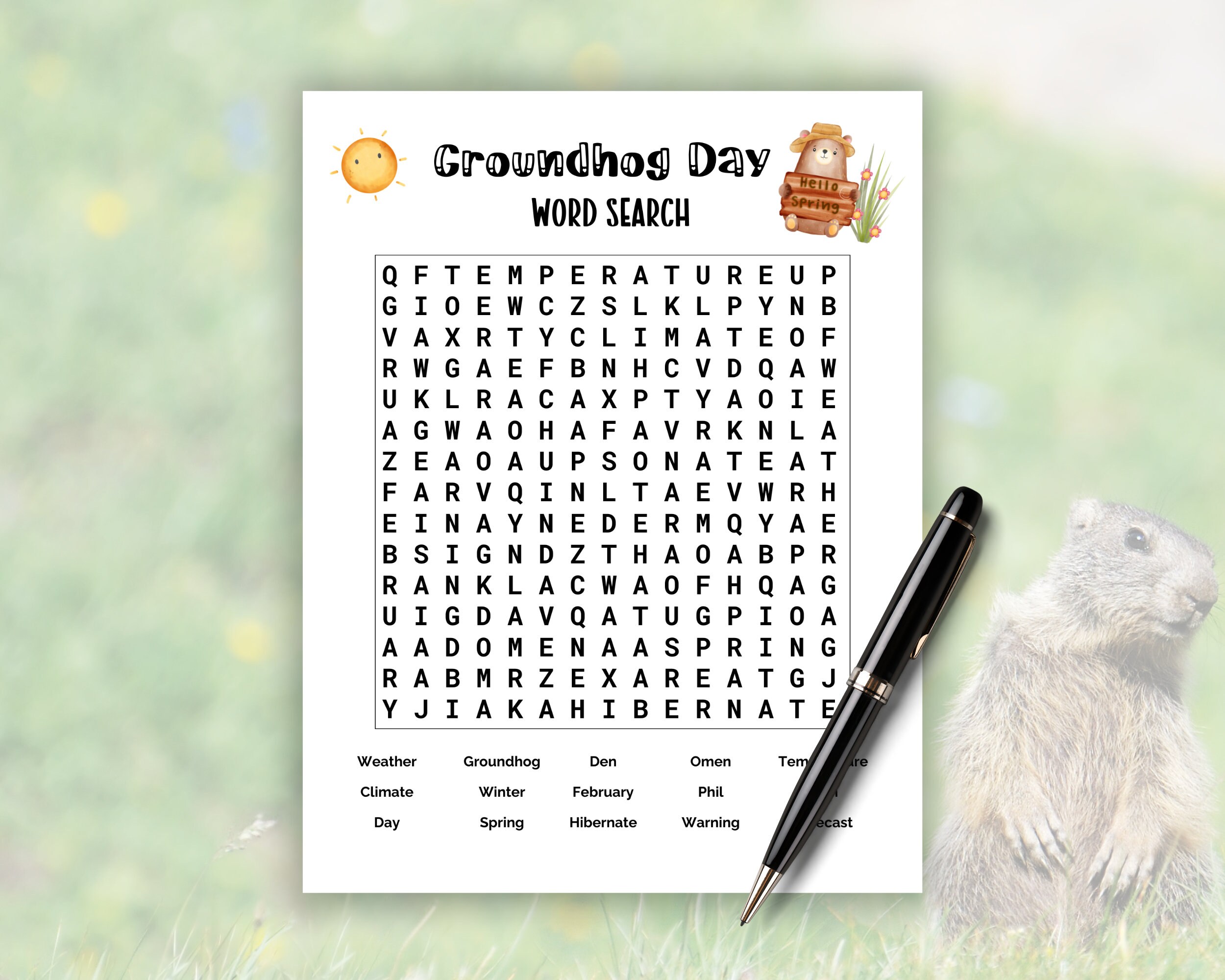 Groundhog Day Word Search, Printable Word Search, Groundhog Day Party ...