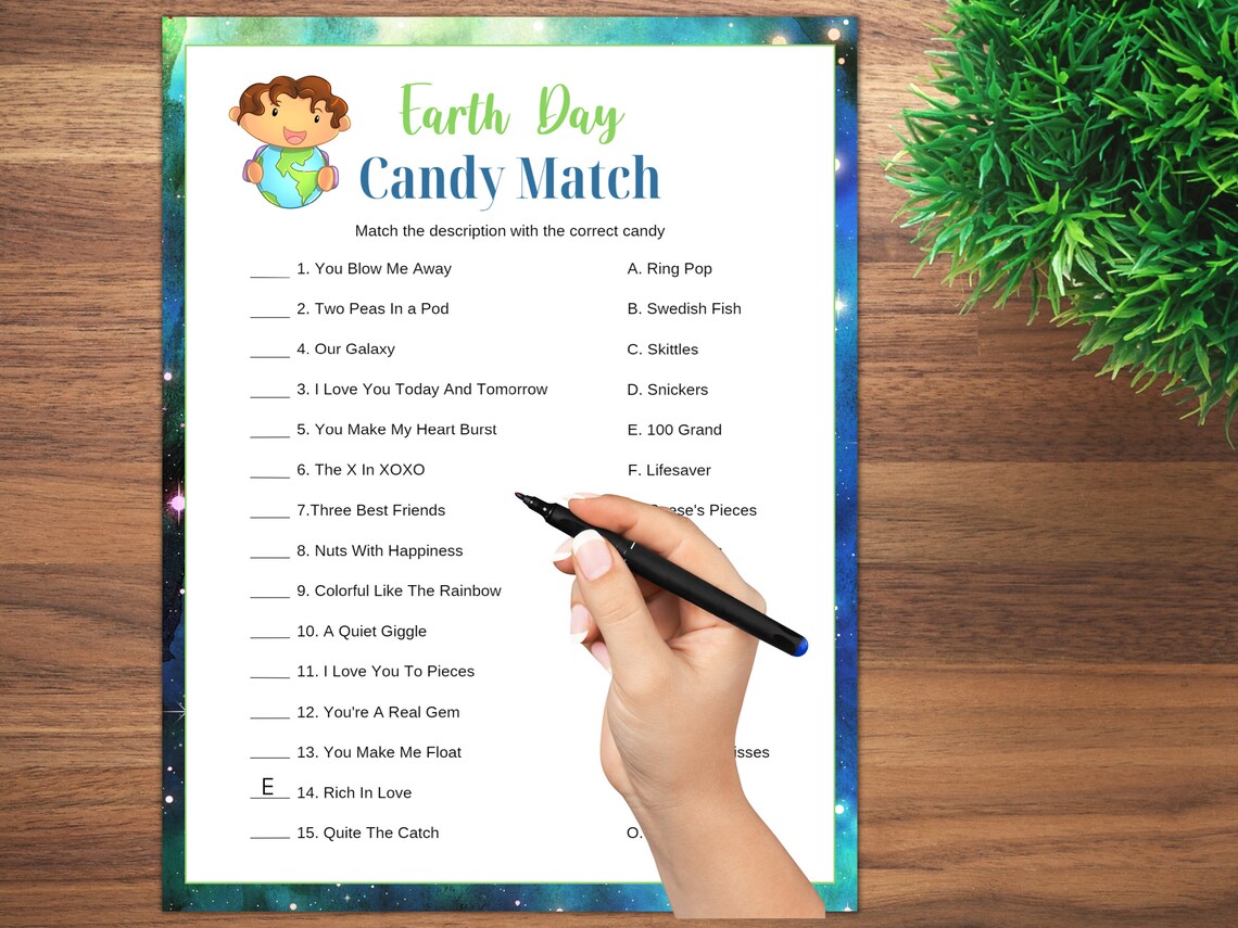 Earth Day Candy Match Game, Printable Earth Day Candy Match Game for ...