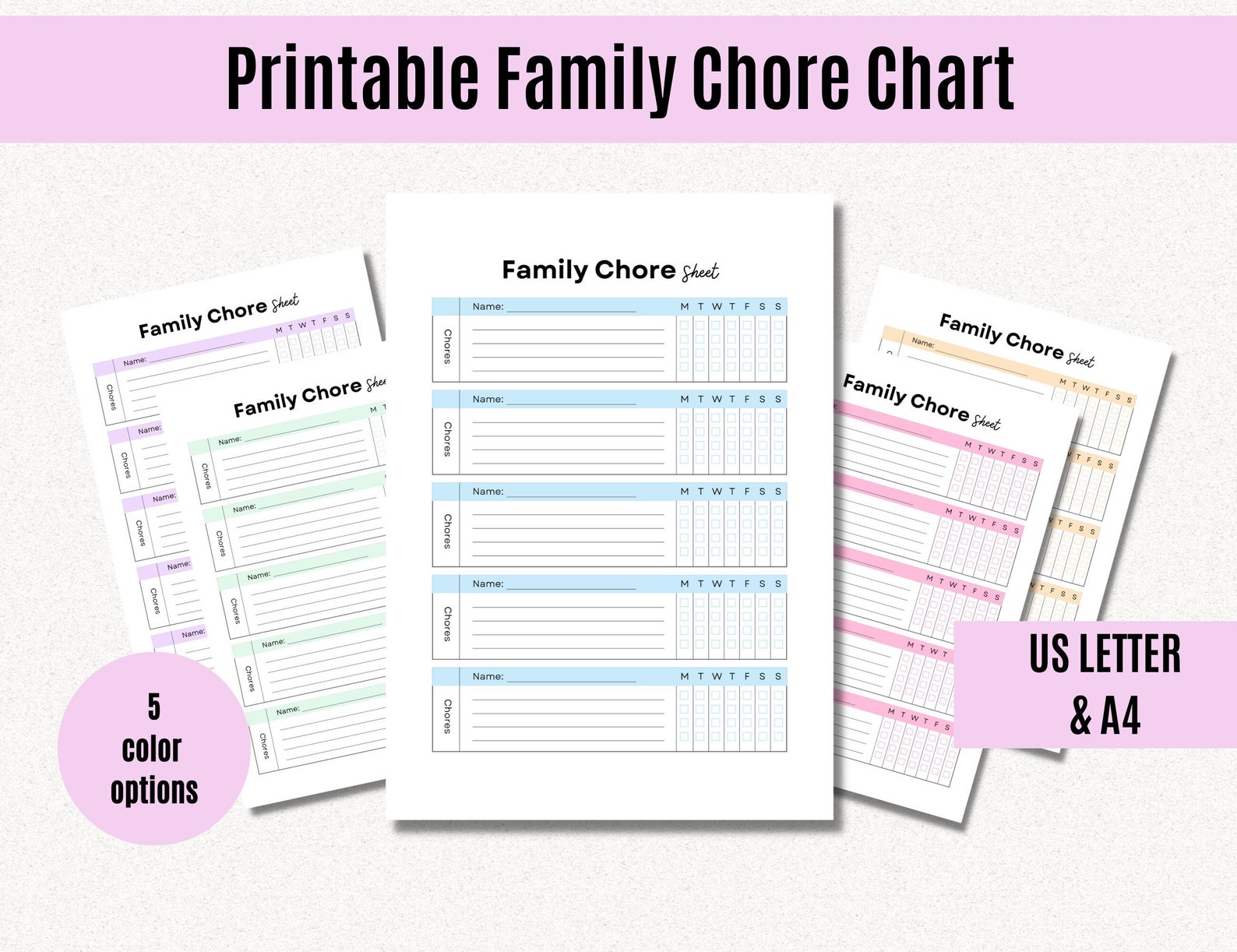 Printable Family Chore Chart, Weekly Chore Chart, Family Planner ...