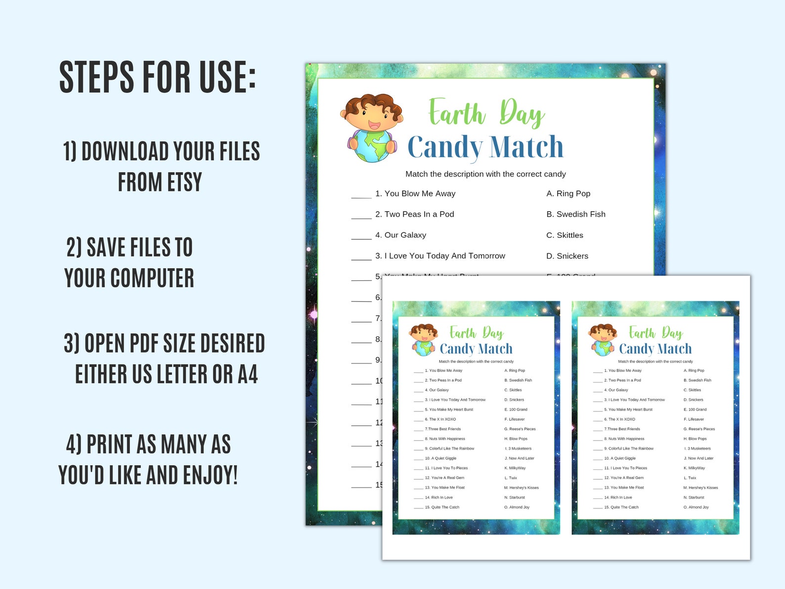 Earth Day Candy Match Game, Printable Earth Day Candy Match Game for ...