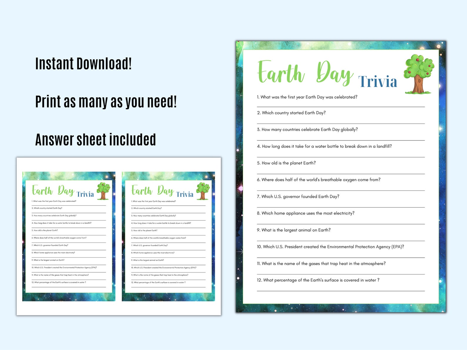 Earth Day Trivia Game, Printable Earth Day Trivia Game for Kids ...