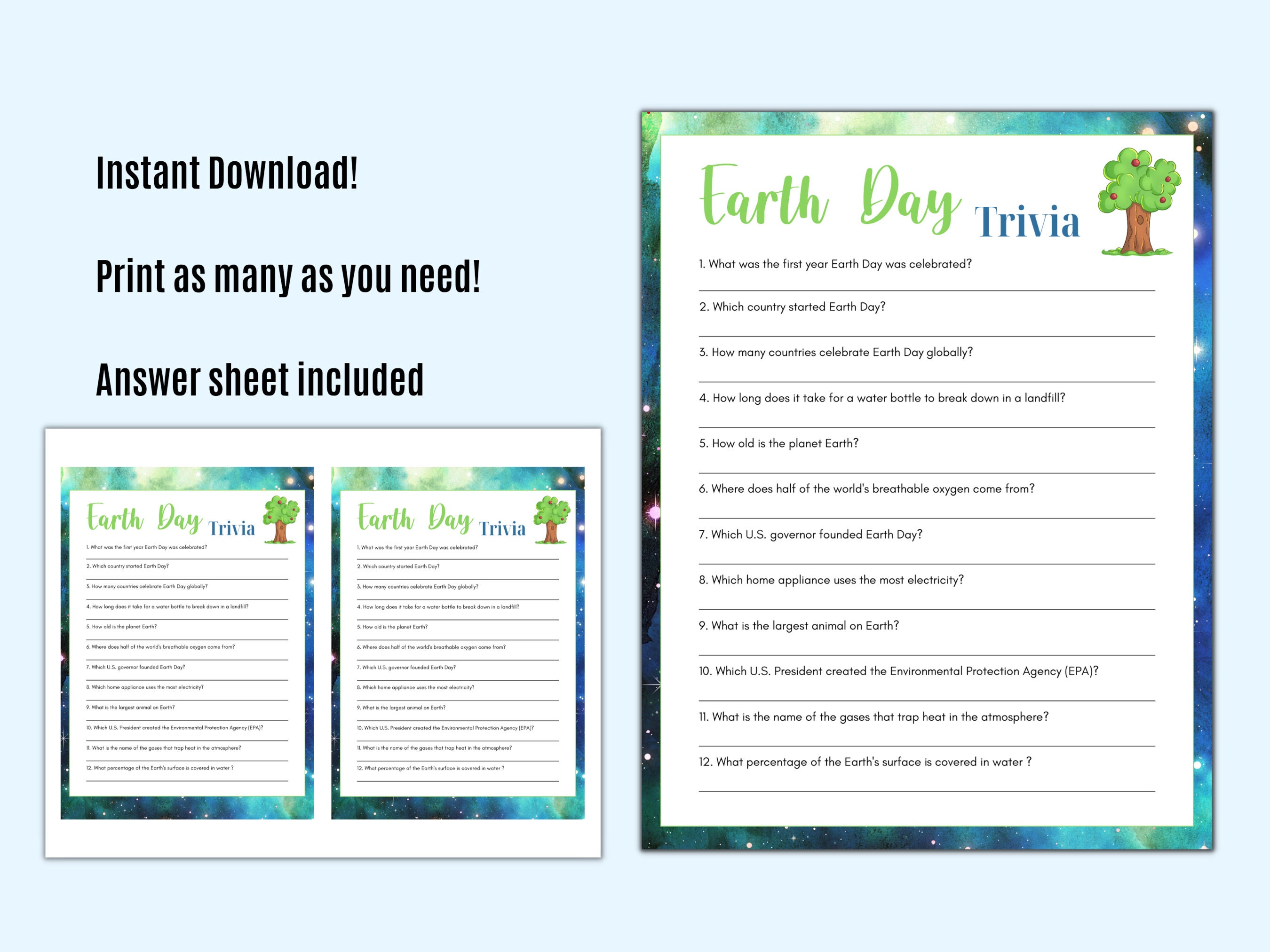 Earth Day Trivia Game, Printable Earth Day Trivia Game for Kids ...