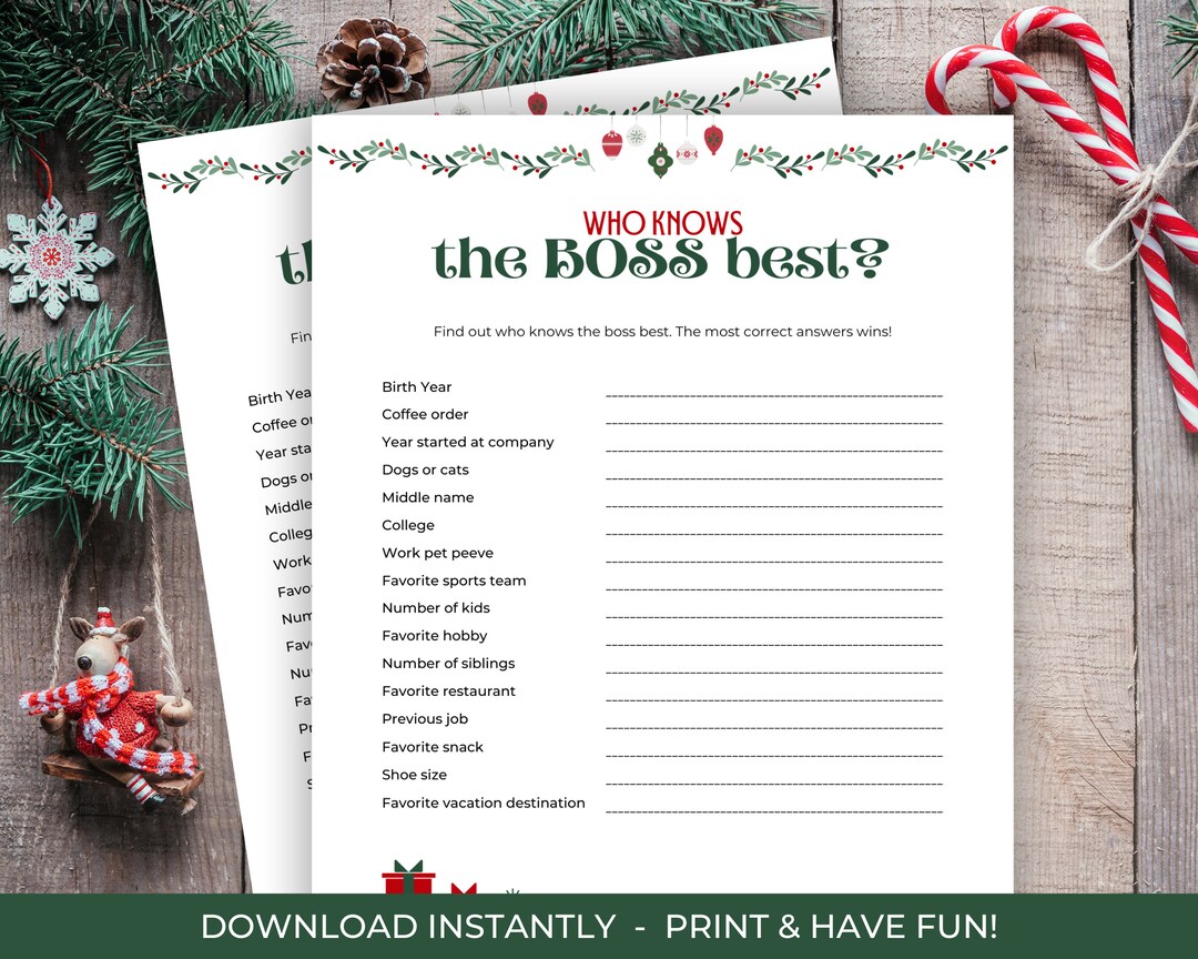 Christmas Office Party Who Knows Boss Best Game, Printable Christmas ...