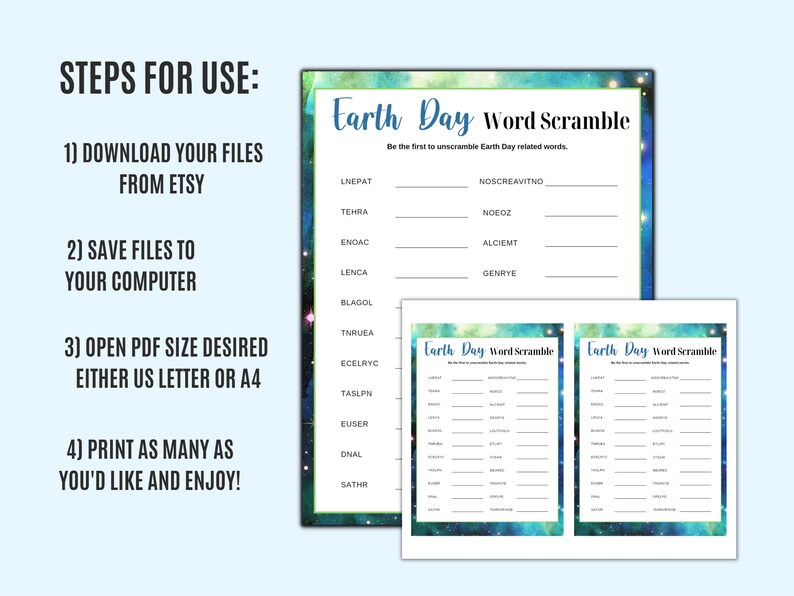 Earth Day Word Scramble Game, Printable Earth Day Word Scramble for ...