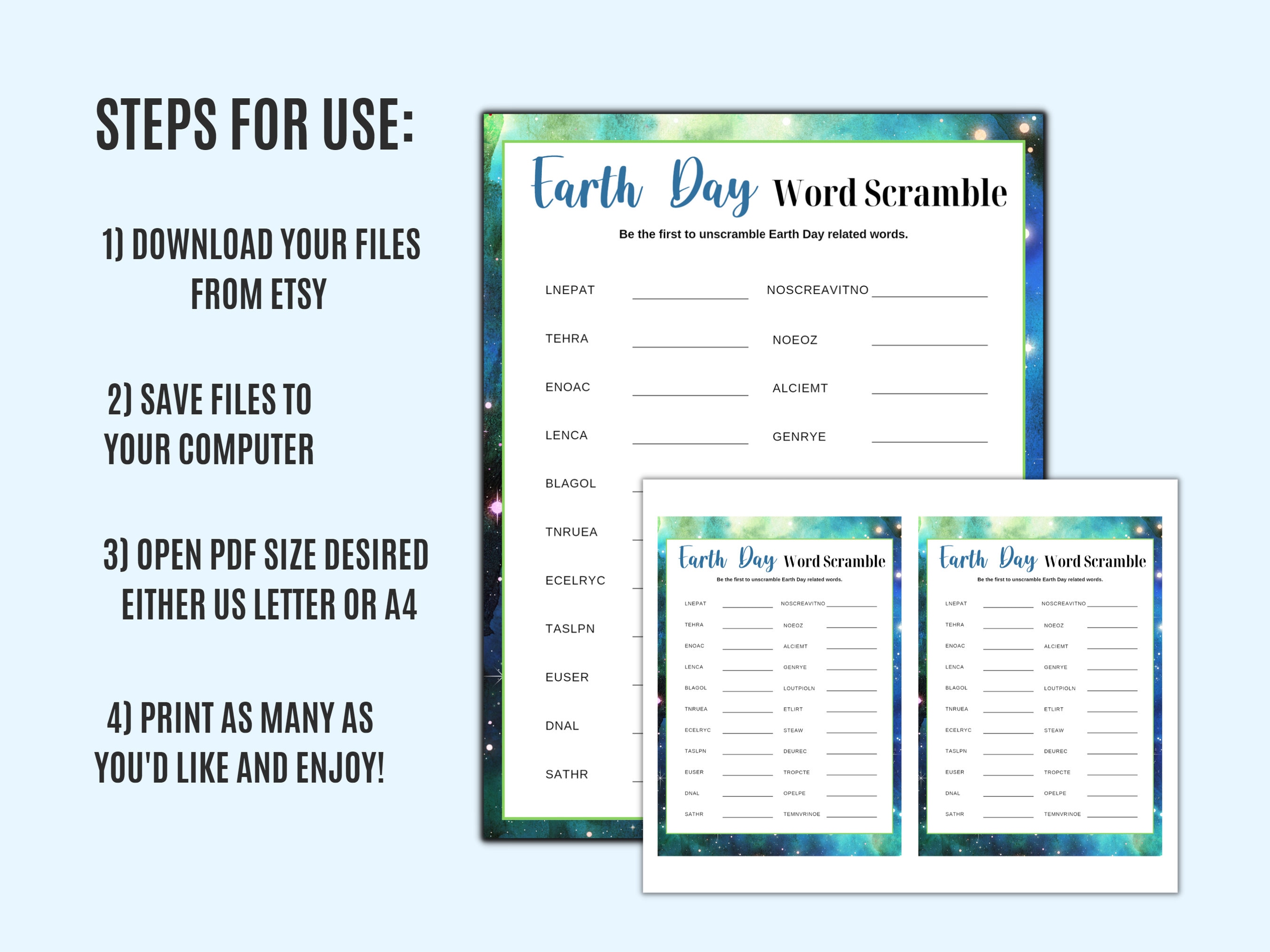 Earth Day Word Scramble Game, Printable Earth Day Word Scramble for ...