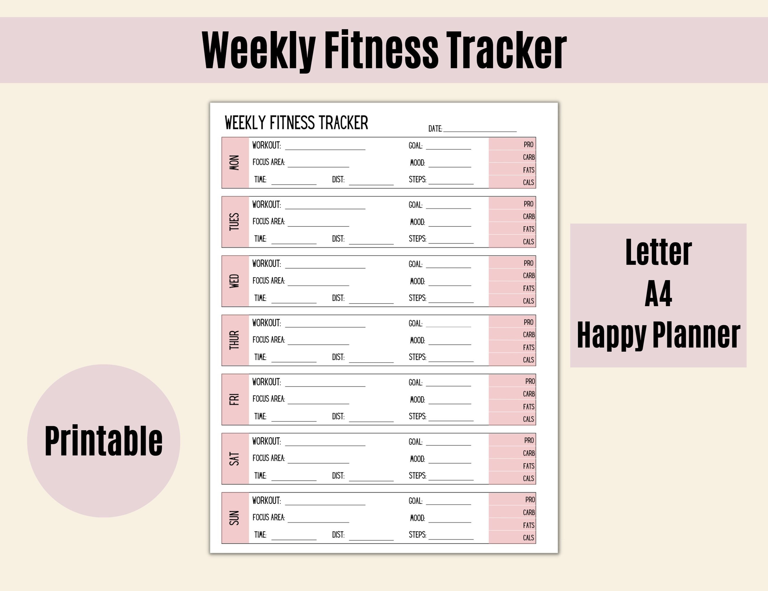 Printable Weekly Fitness Tracker, Weekly Fitness Planner, Macro Tracker ...