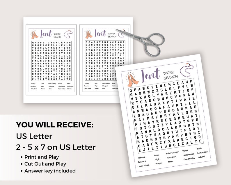 Lent Word Search Game, Printable Lenten Activity, Lent Party Game ...