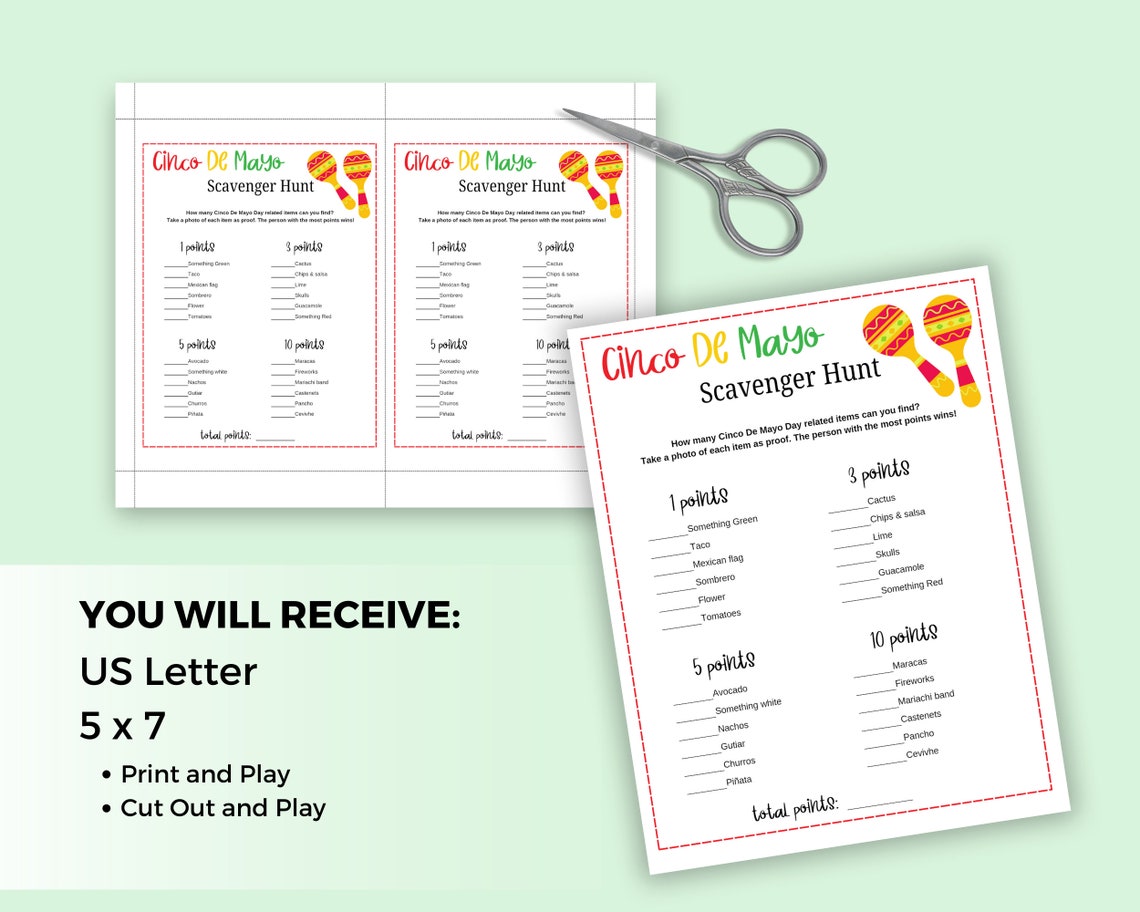 Cinco De Mayo Scavenger Hunt Game, Printable Cinco De Mayo Activity ...