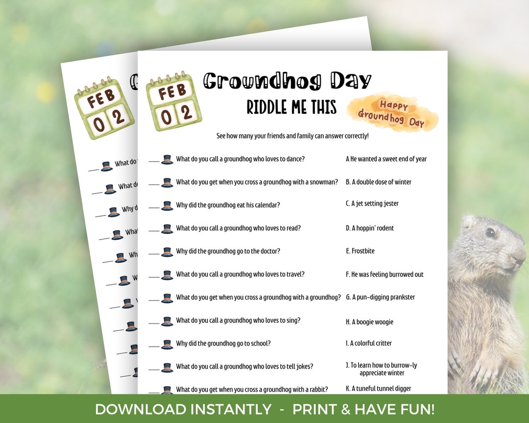 Groundhog Day Riddle Me This Game, Printable Groundhog Day Jokes ...