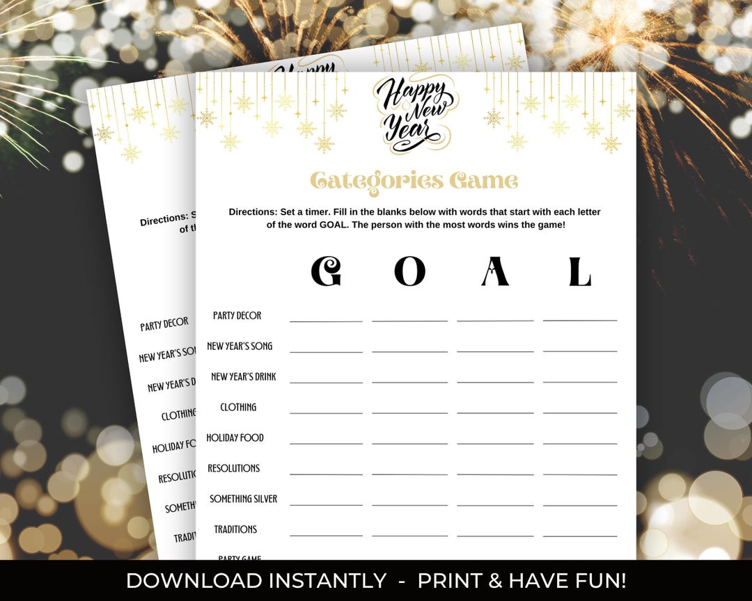 New Year's Categories Game, Printable Categories Word Game, New Years ...