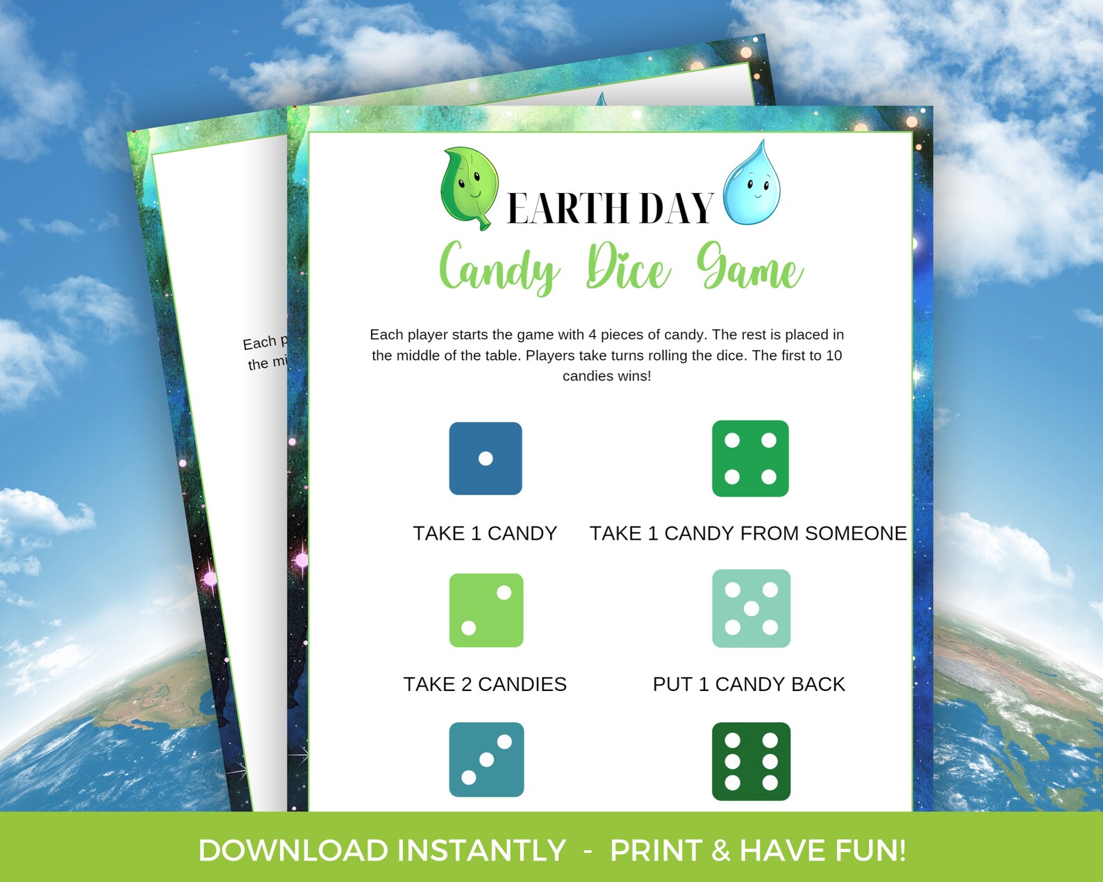 Earth Day Candy Dice Game, Printable Earth Day Candy Dice Activity ...