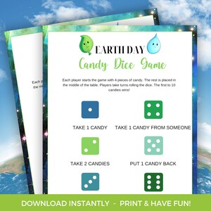 Earth Day Candy Dice Game, Printable Earth Day Candy Dice Activity ...