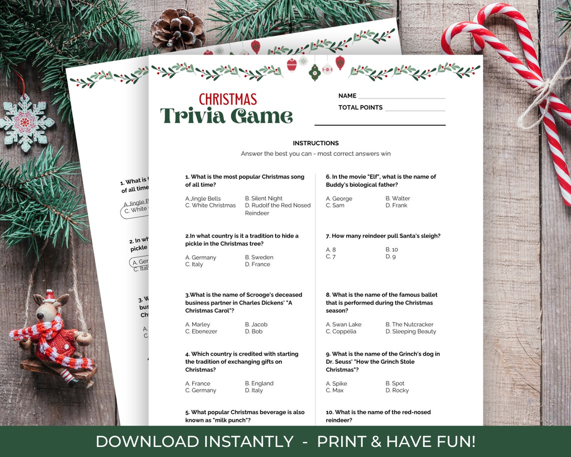 Christmas Trivia Game, Printable Trivia Game, Christmas Party Game ...