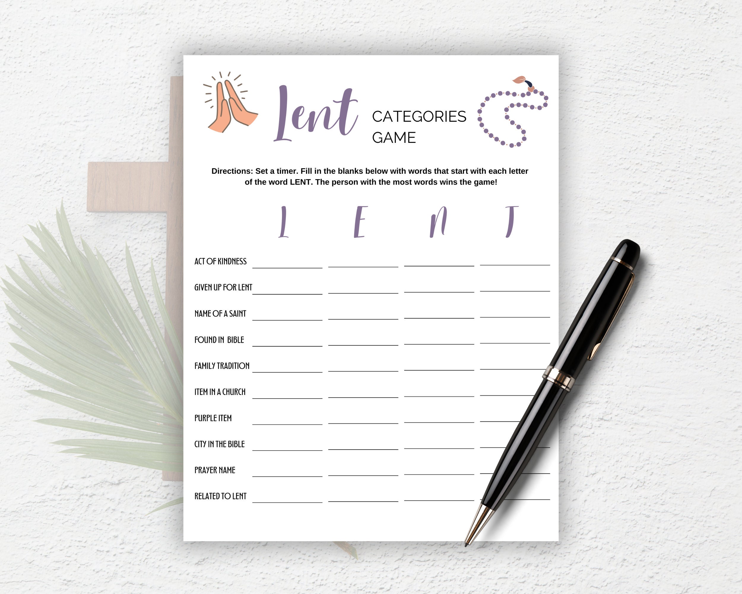 Lent Category Game, Printable Lenten Activity, Lent Party Game, Easter ...