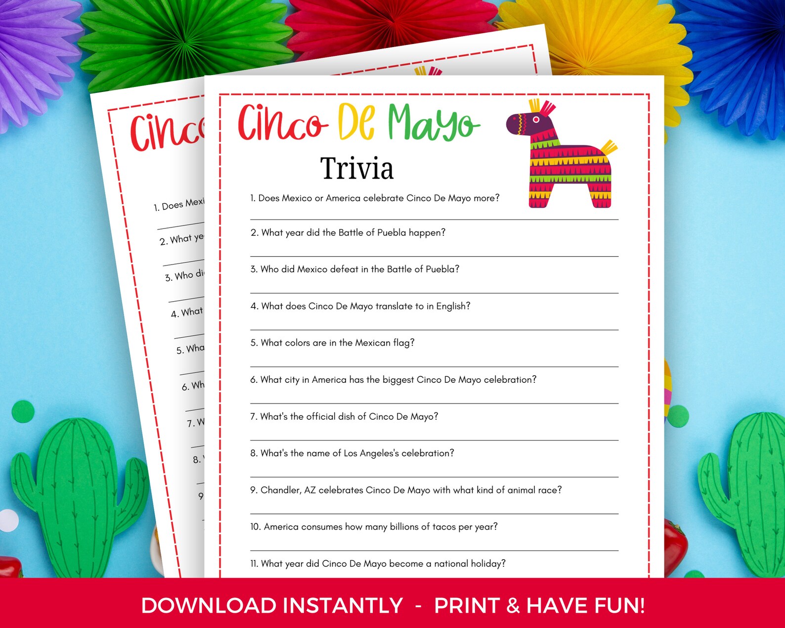 Cinco De Mayo Trivia Game, Printable Cinco De Mayo Activity, Cinco De ...