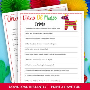 Cinco De Mayo Trivia Game, Printable Cinco De Mayo Activity, Cinco De ...
