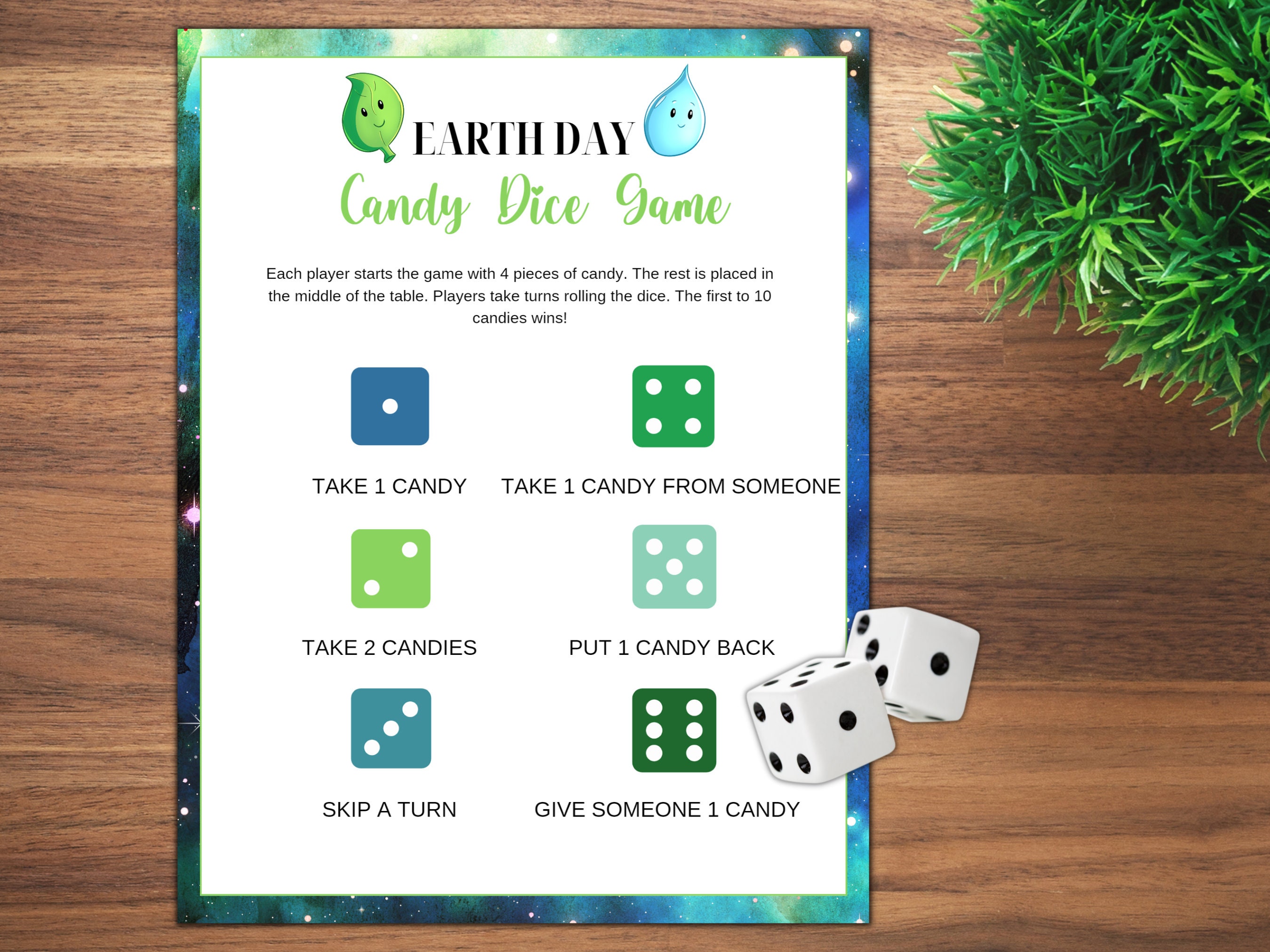Earth Day Candy Dice Game, Printable Earth Day Candy Dice Game for Kids ...