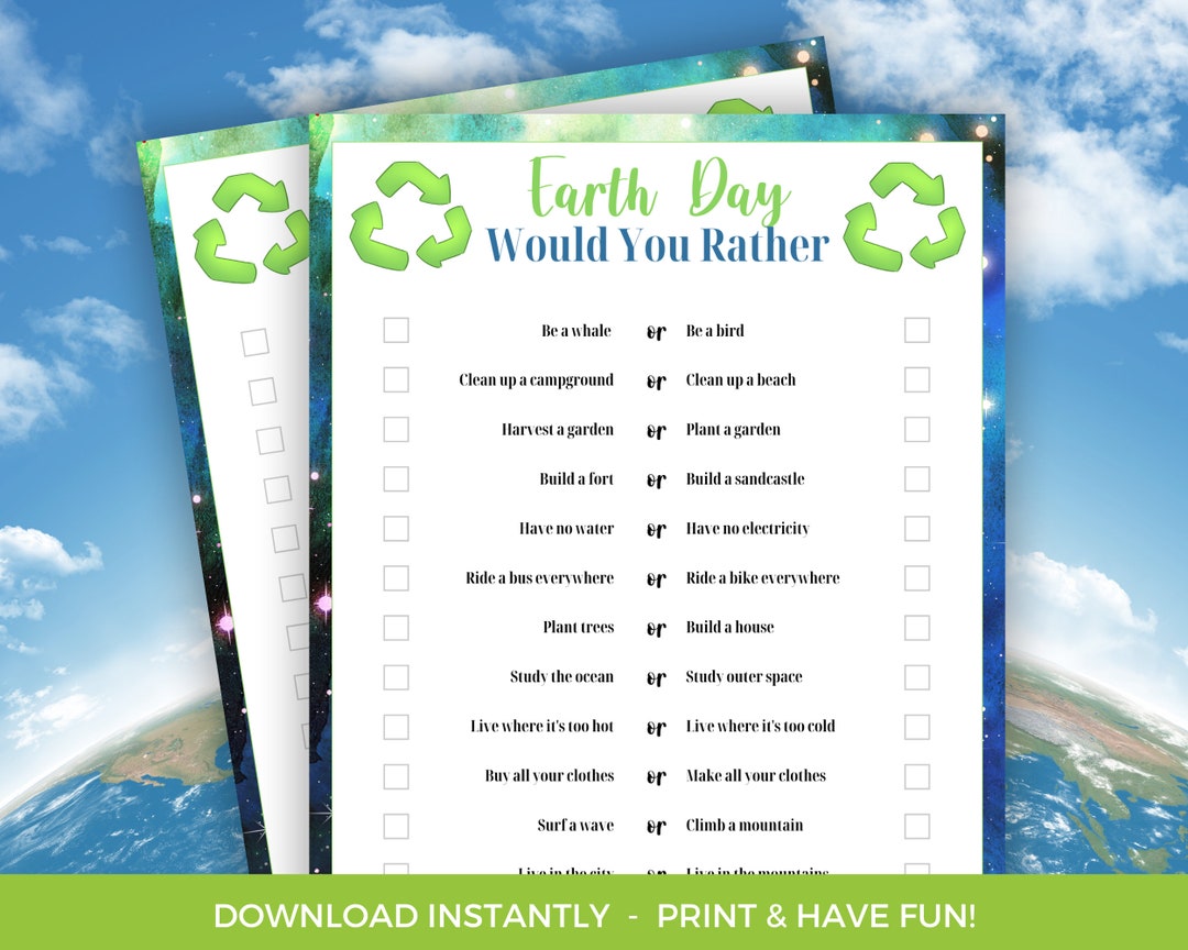 Earth Day Would You Rather Game, Printable Earth Day Would You Rather ...