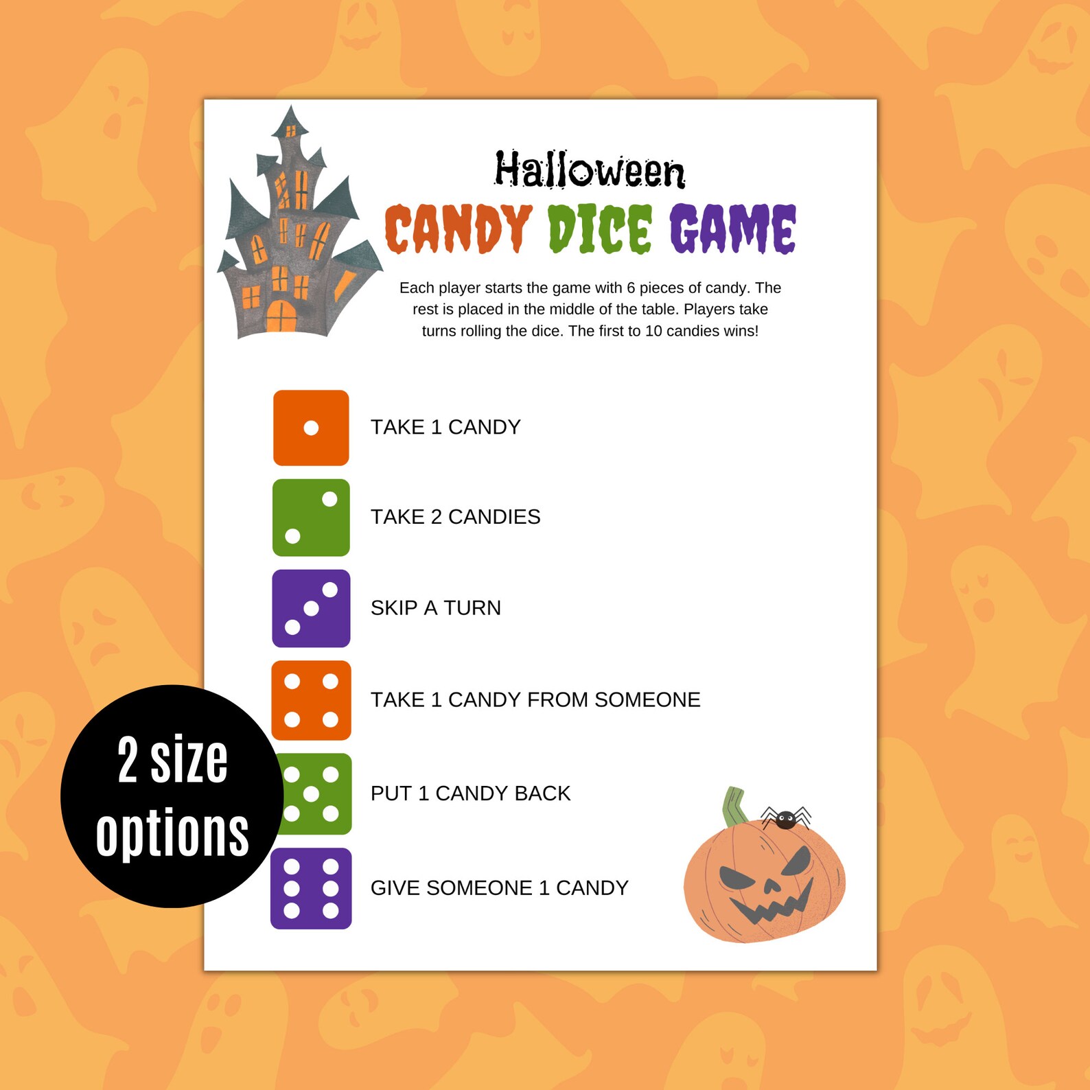 Printable Halloween Candy Dice Game, Halloween Candy Game, Candy Dice ...