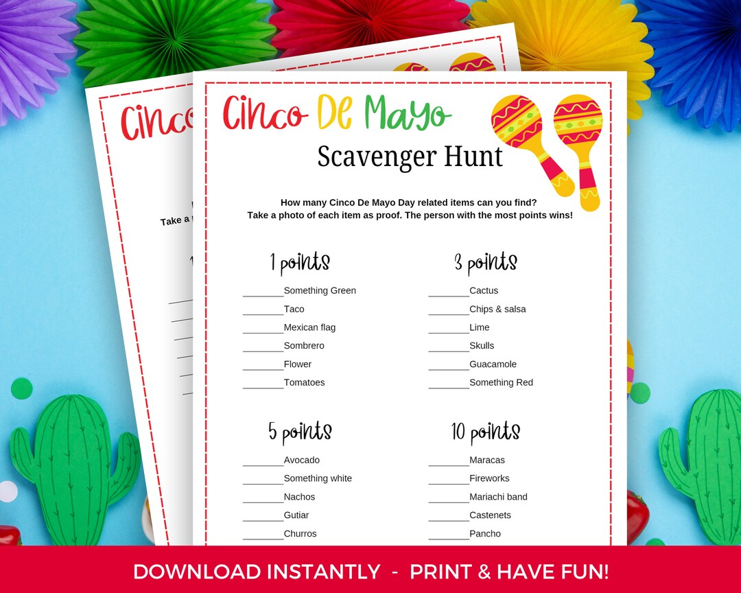 Cinco De Mayo Scavenger Hunt Game, Printable Cinco De Mayo Activity ...