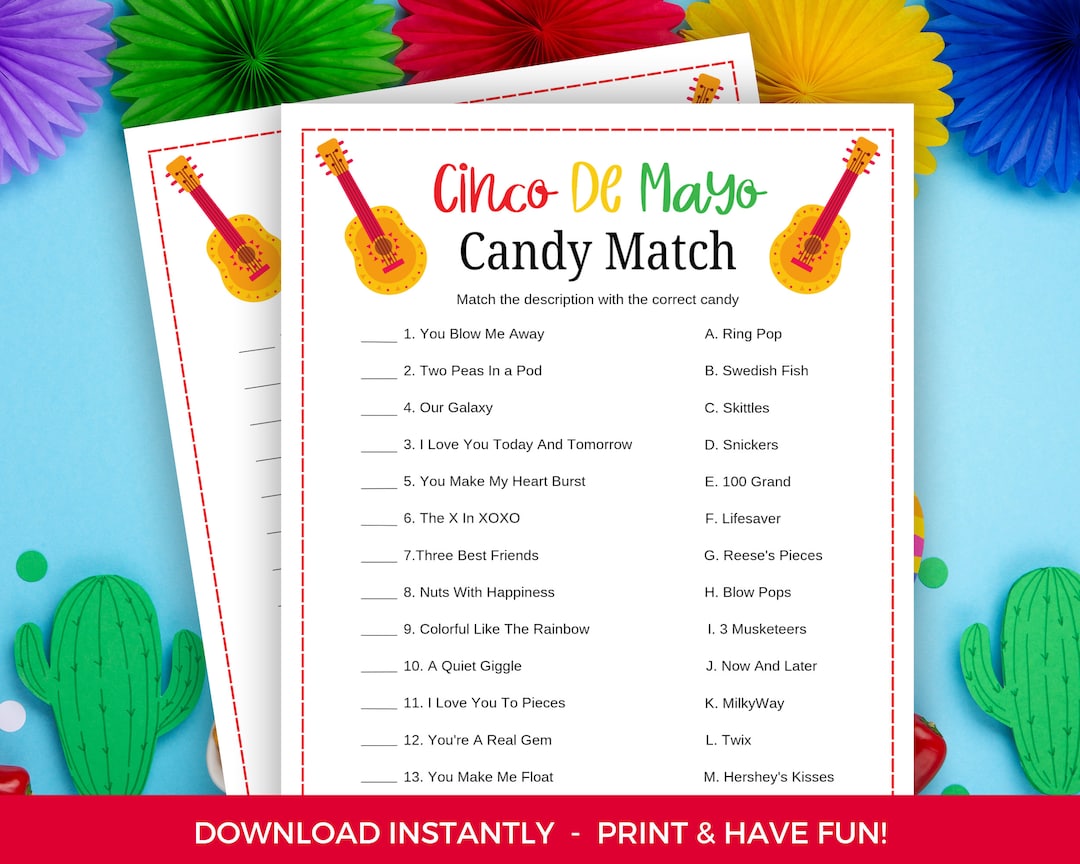 Cinco De Mayo Candy Match Game, Printable Cinco De Mayo Activity, Cinco ...