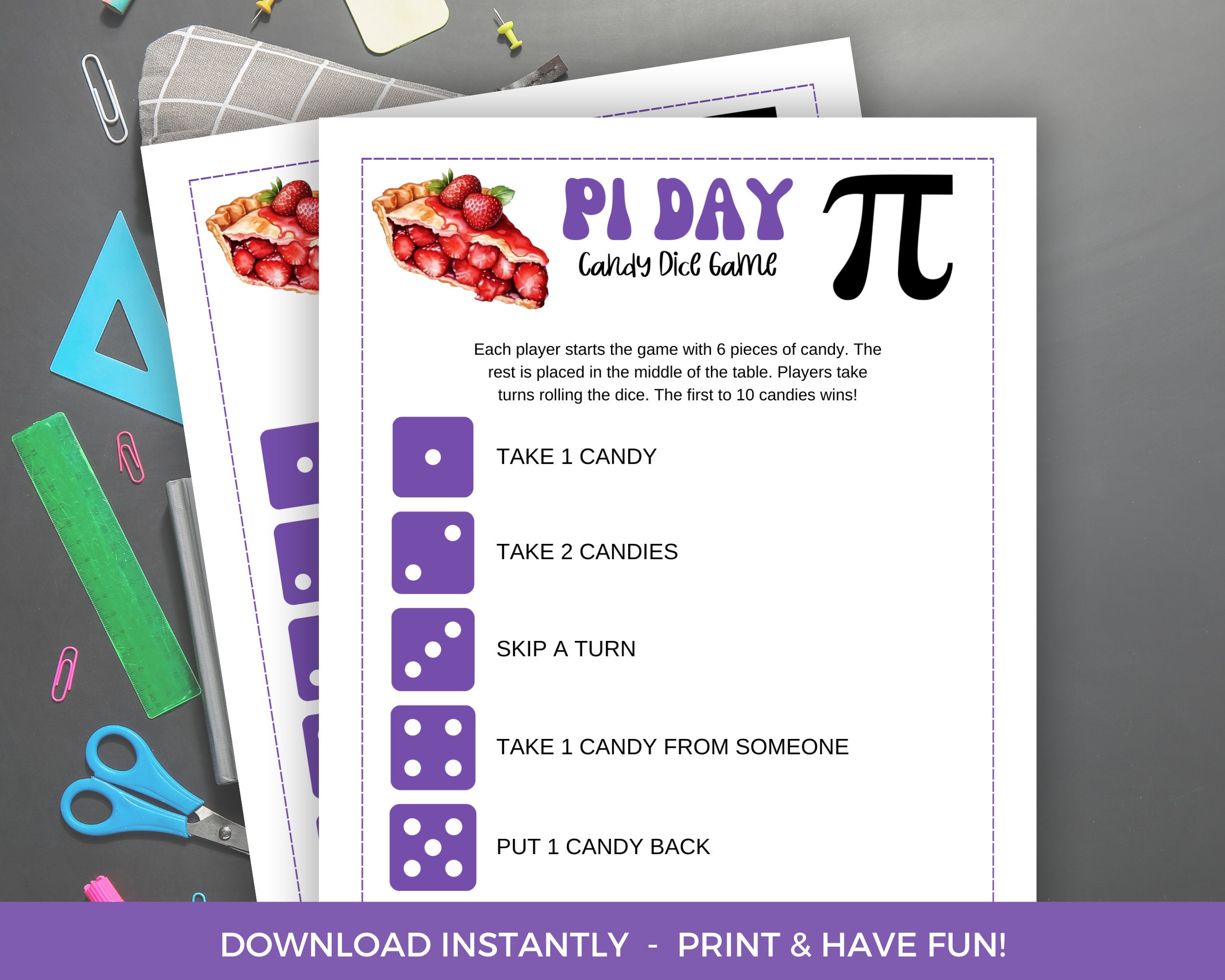 Pi Day Candy Dice Game, Printable Pi Day Candy Dice Activity, Pi Day ...