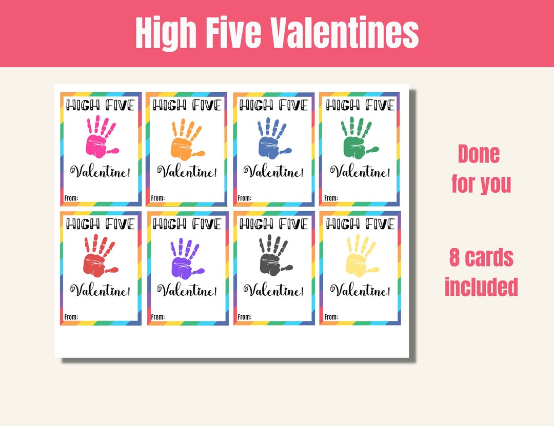 Printable Sticky Hand Valentine Cards, High Five Valentine, Kids ...