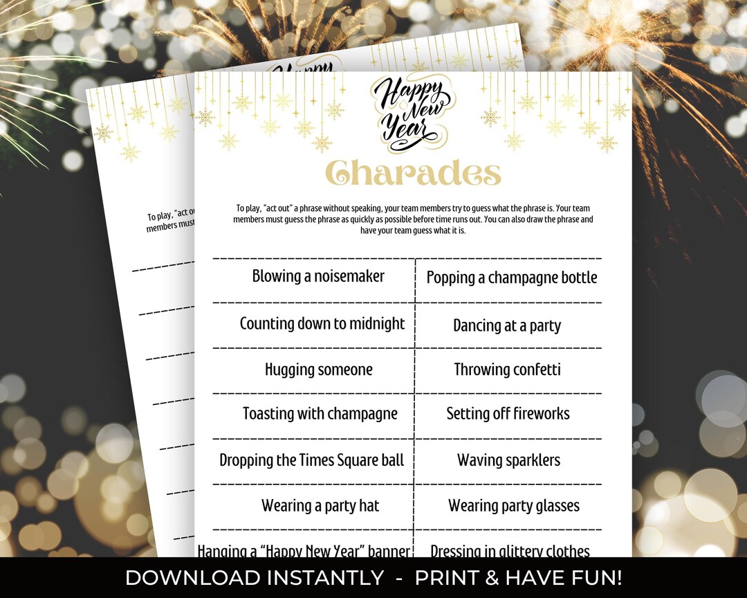 New Year's Charades Game, Printable Charades Guessing Game, New Years ...