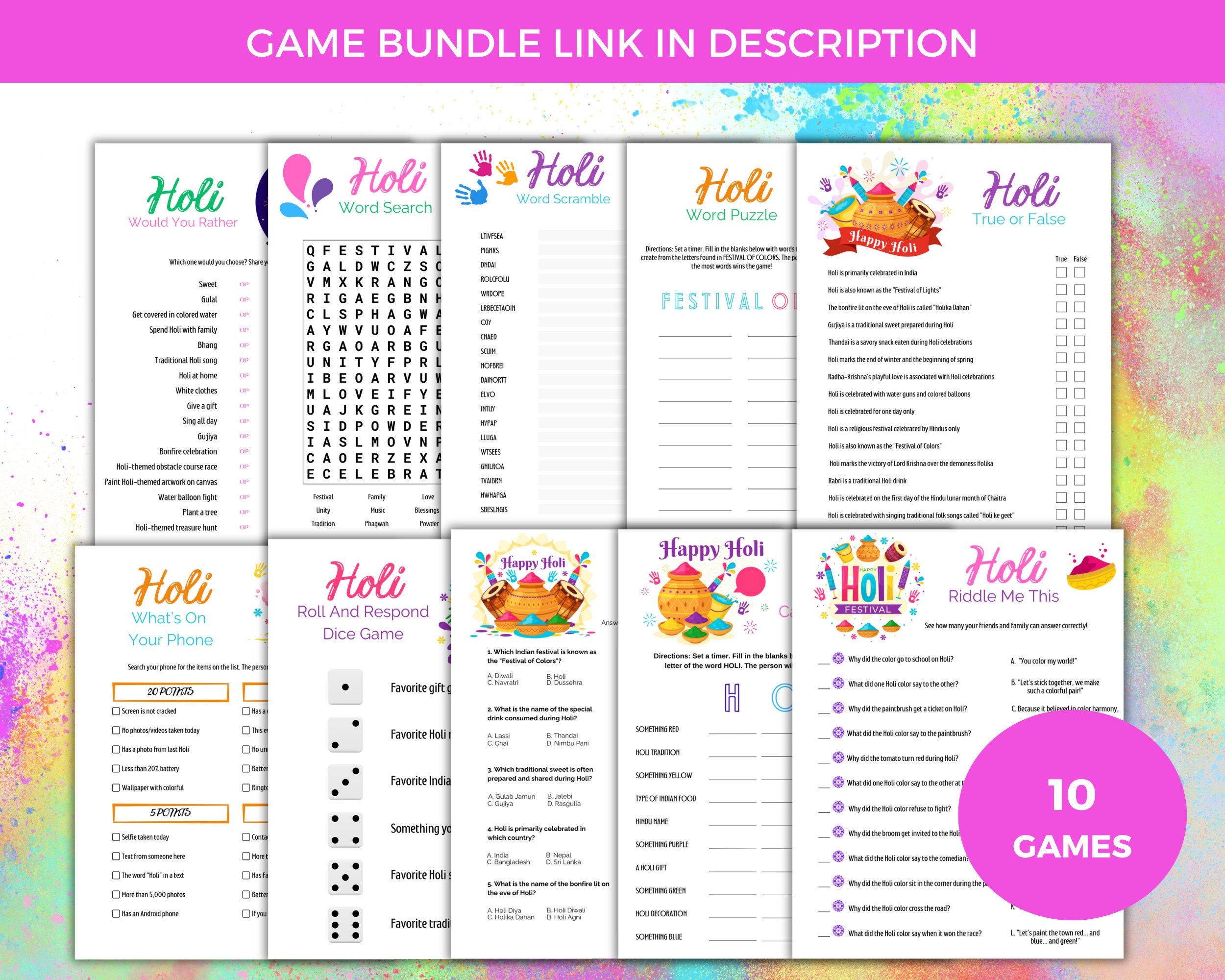 Holi Trivia Game, Printable Festival of Color Trivia Game Activity ...