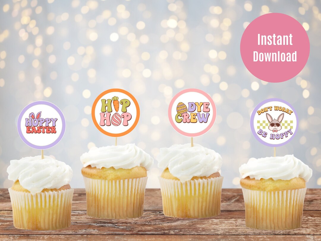 Retro Easter Cupcake Toppers, Printable Cupcake Toppers, Easter ...