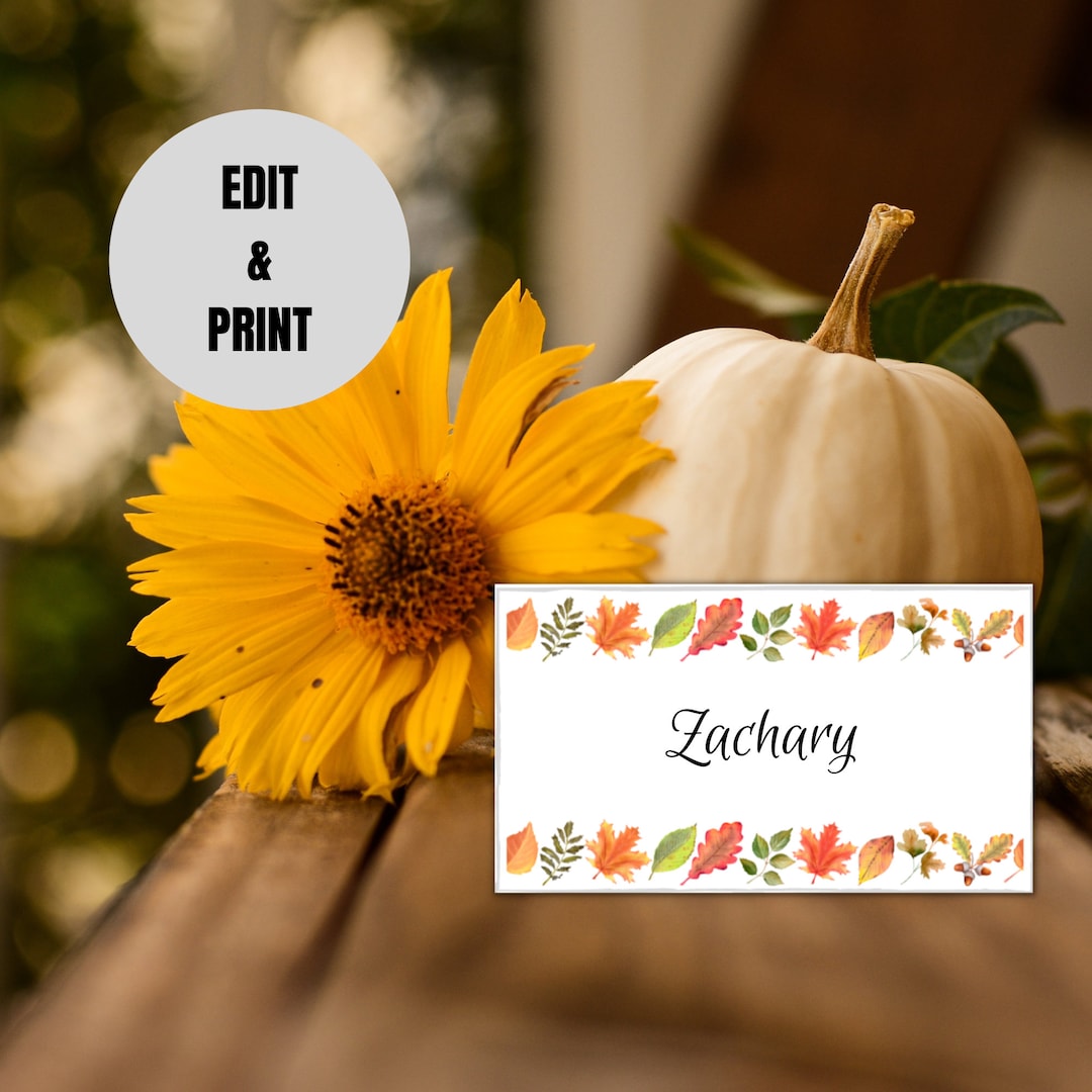 Thanksgiving Name Card Template, Friendsgiving Name Place Cards ...