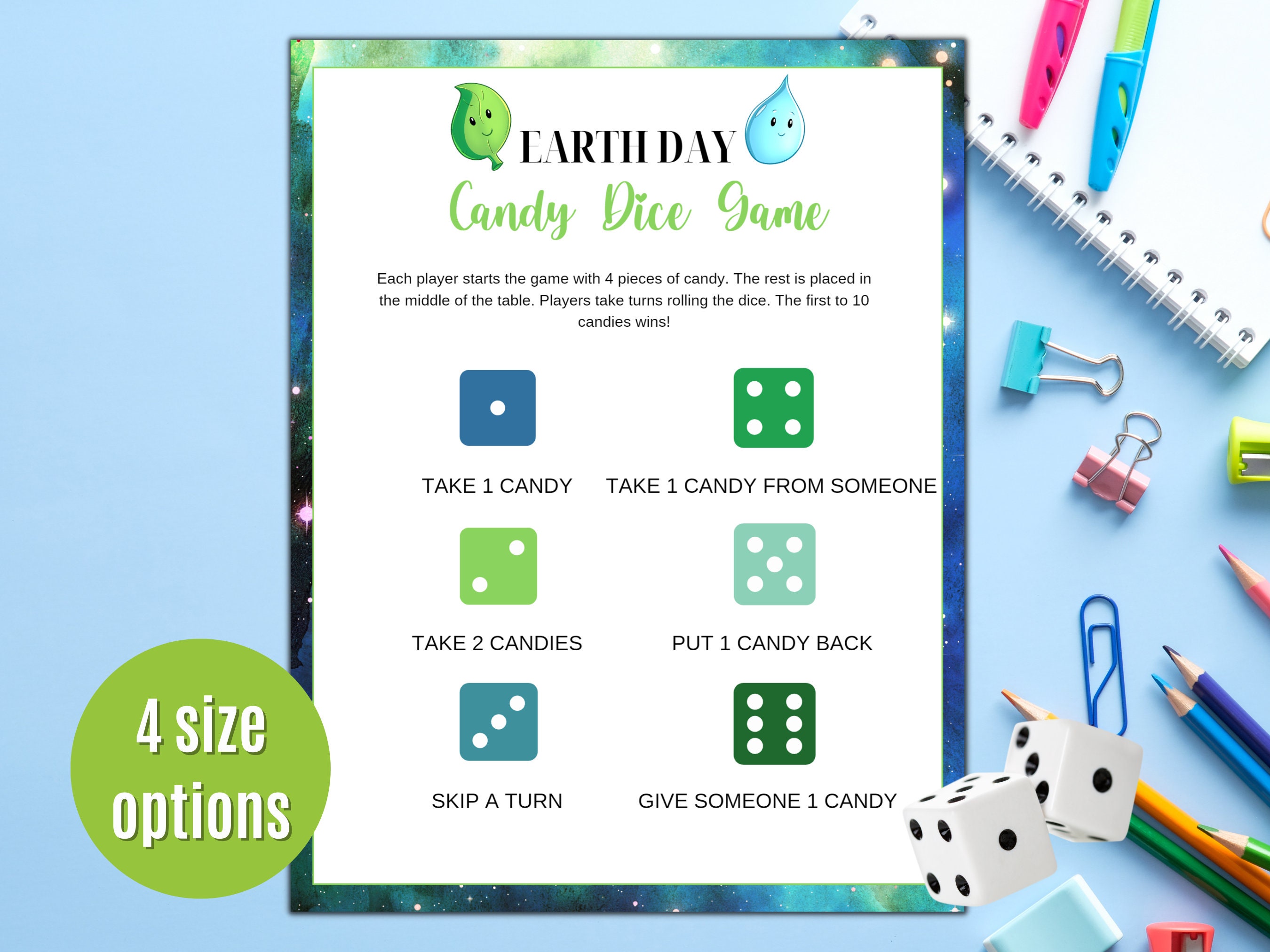 Earth Day Candy Dice Game, Printable Earth Day Candy Dice Game for Kids ...