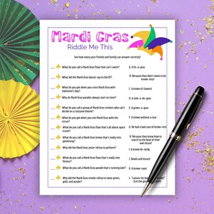 Mardi Gras Riddle Me This Game, Fat Tuesday Party Game, Printable Mardi ...
