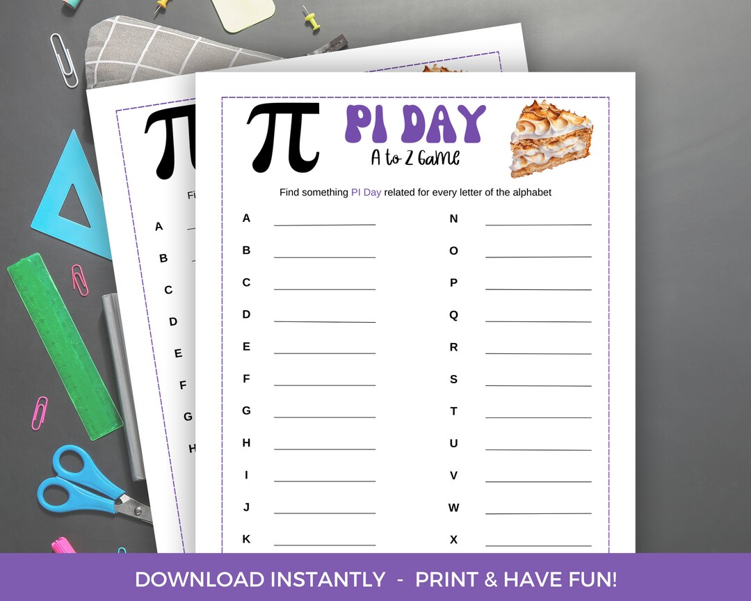 Pi Day A to Z Game, Printable Pi Day A to Z Game Activity, Pi Day Party ...